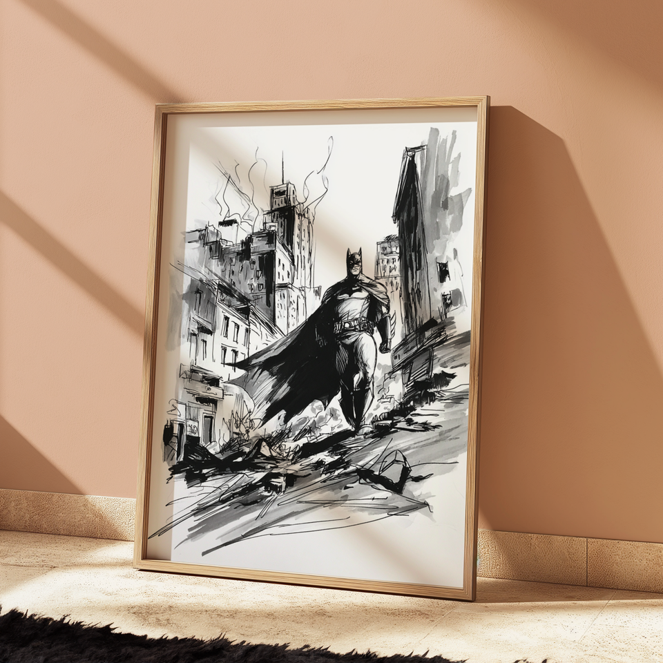 BATMAN INK DRAWING PRINT PORTRAIT SKETCH 8" x 10" BATMAN PRINT WALL ART ...