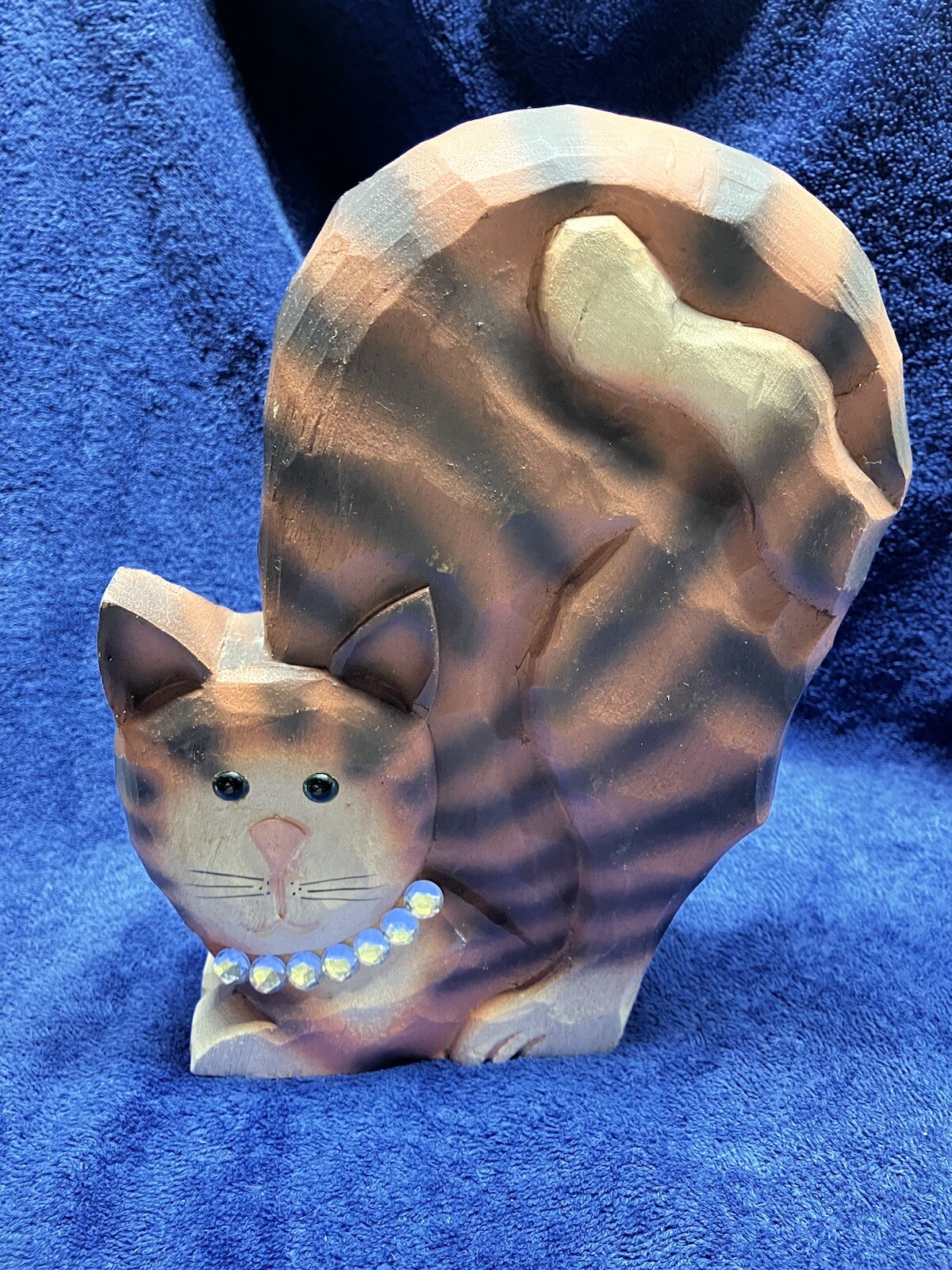 James Haddon Collections Signed Wood Carving Cat Green Eyes Rustic Folk ...