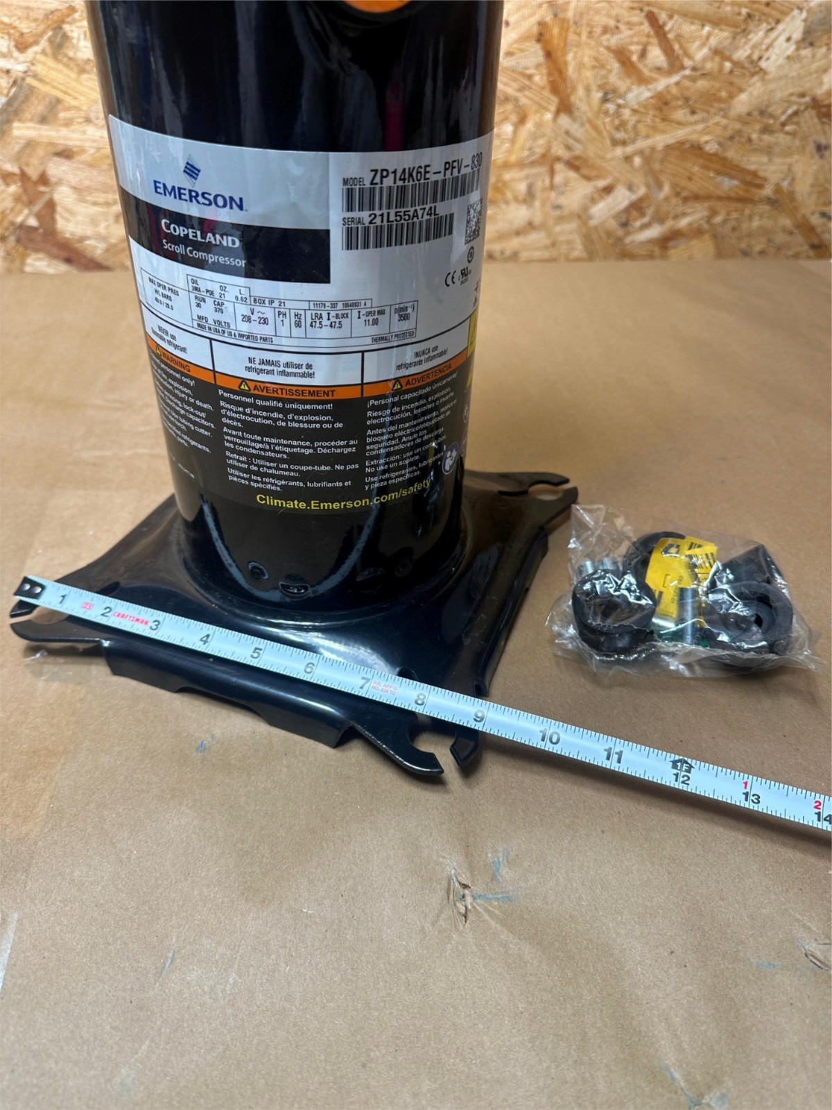 Copeland Scroll Compressor 1 Ton 1.2 Ton ZP14K6E-PFV 1Ph 208-230V R410A ...