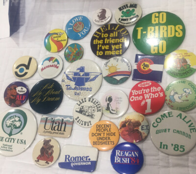 Vintage Pinback Button Lot Of (27) Political, Funny, Phrases, Sayings ...
