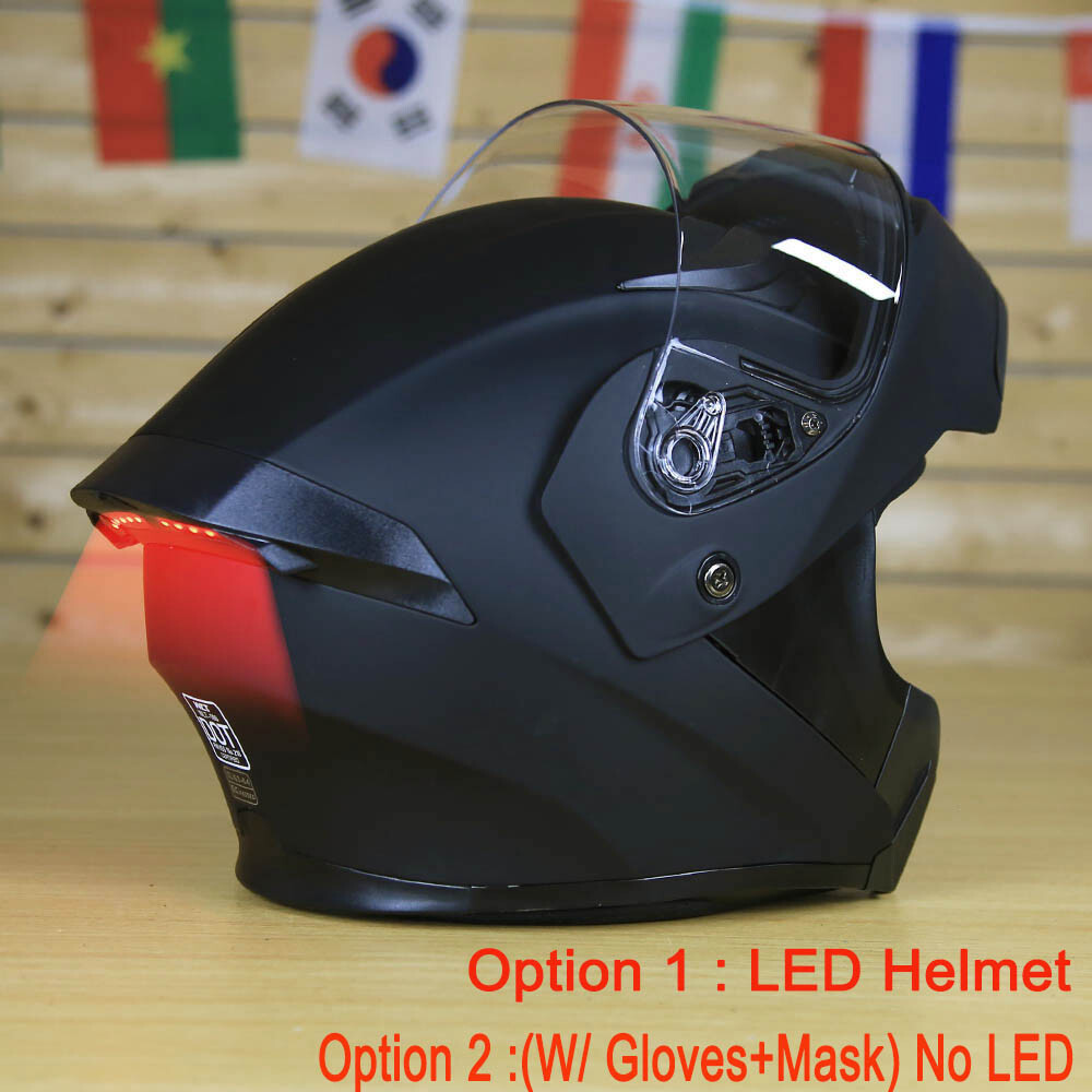 New LED Light Helmet Flip Up Full Face Dual Visor Racing DOT Motorcycle ...