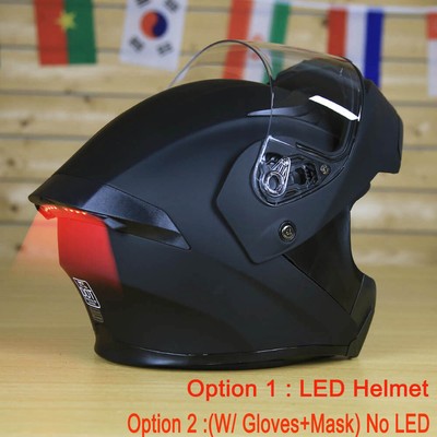 New LED Light Helmet Flip Up Full Face Dual Visor Racing DOT Motorcycle ...