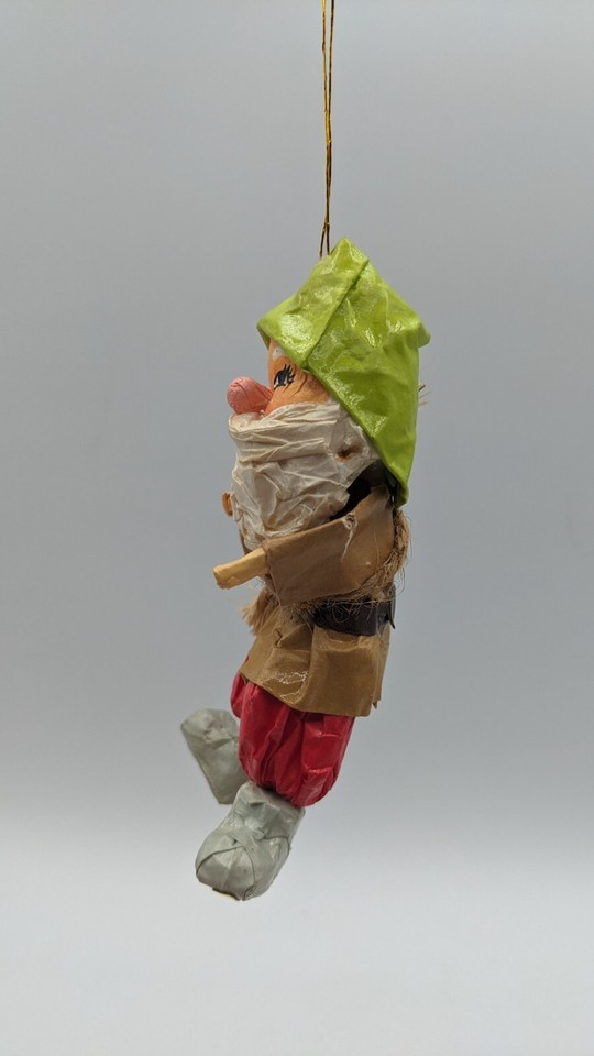 Vintage Paper Mache Gnome Elf Christmas Ornament Beard Sticks | eBay