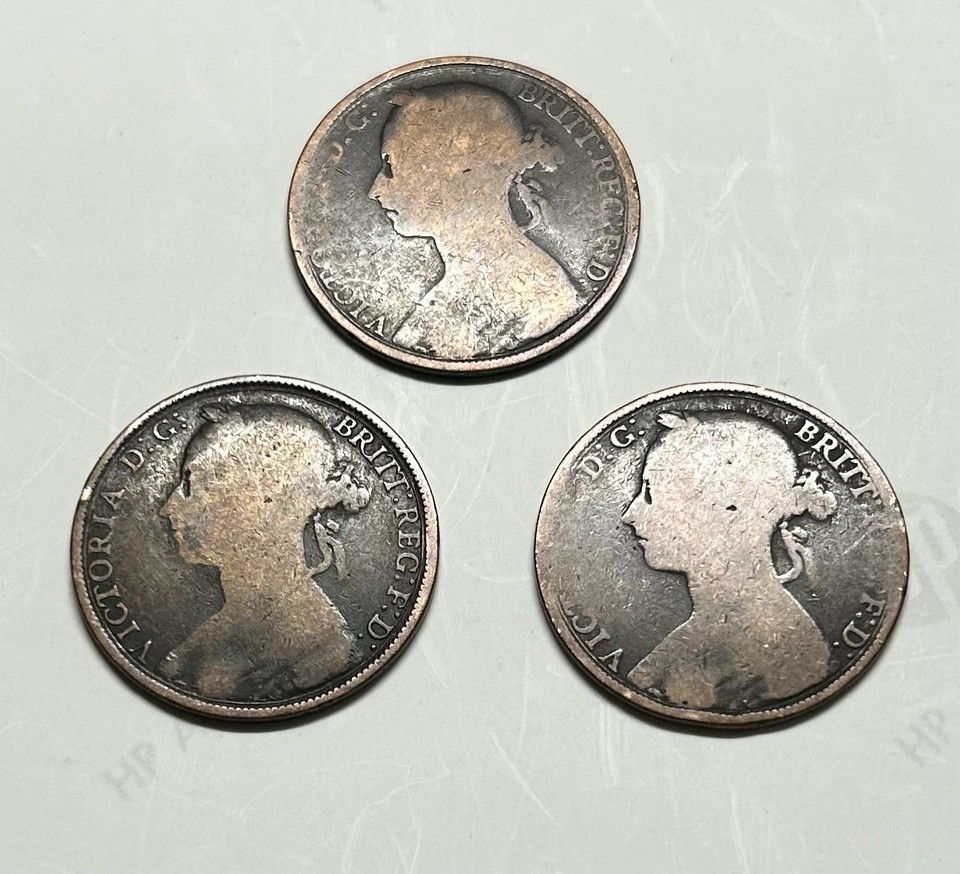 1890,1891,1892 (3 Coins) 🇬🇧Queen Victoria Great Britain One Penny ...