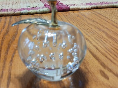 Lead Crystal Apple with Leaf Controlled Bubbles 2.25” Paperweight | eBay