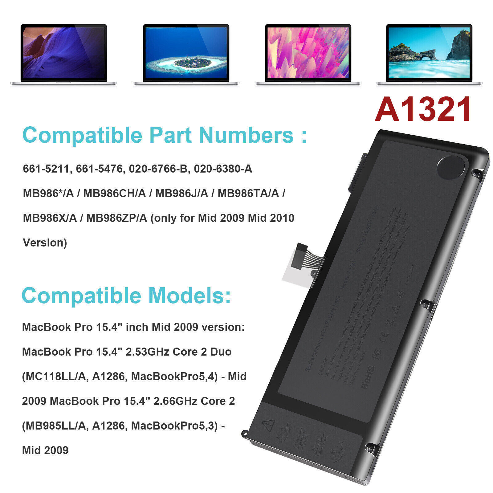 A1382/A1321 Battery for MacBook Pro15'' A1286 Early/Late 2011 Mid 2012 ...