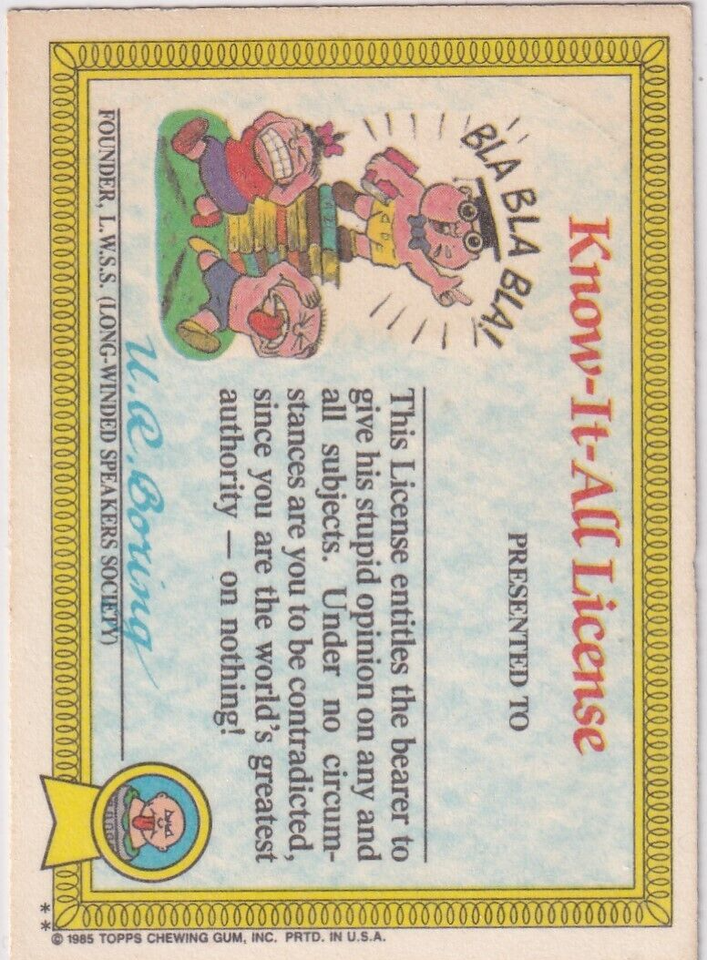 GPK Card Busted Bob 1985 Topps Garbage Pail Kids Series 1 #6B Sticker ...