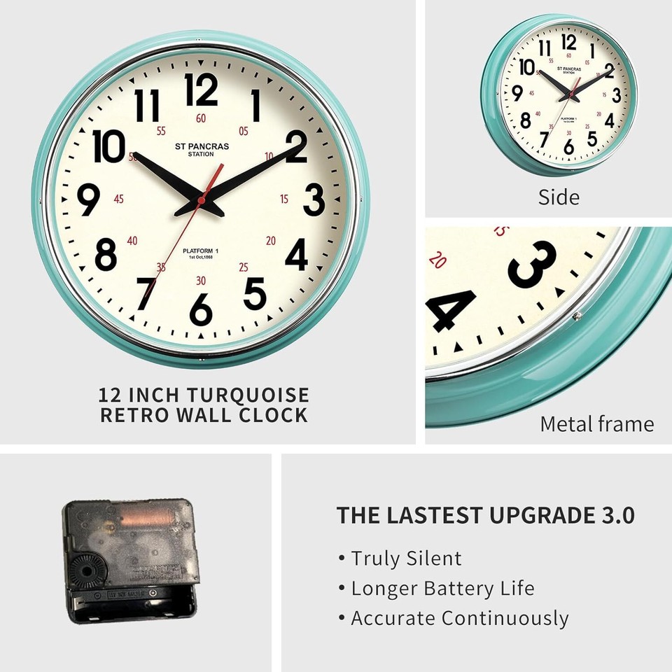 Wall Clock Metal 12.4" Vintage Retro Wall Clocks Countryside Silent Non ...