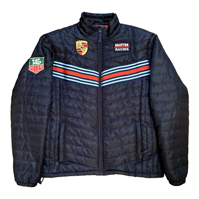 Martini Racing Puffer Jacket Mens Coat Team Patches Race Cars Striped ...