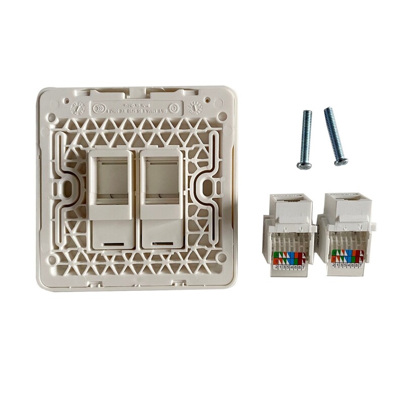 2 Ports RJ45 CAT5E Wall Plate With Female to Female Connector Tool Free ...