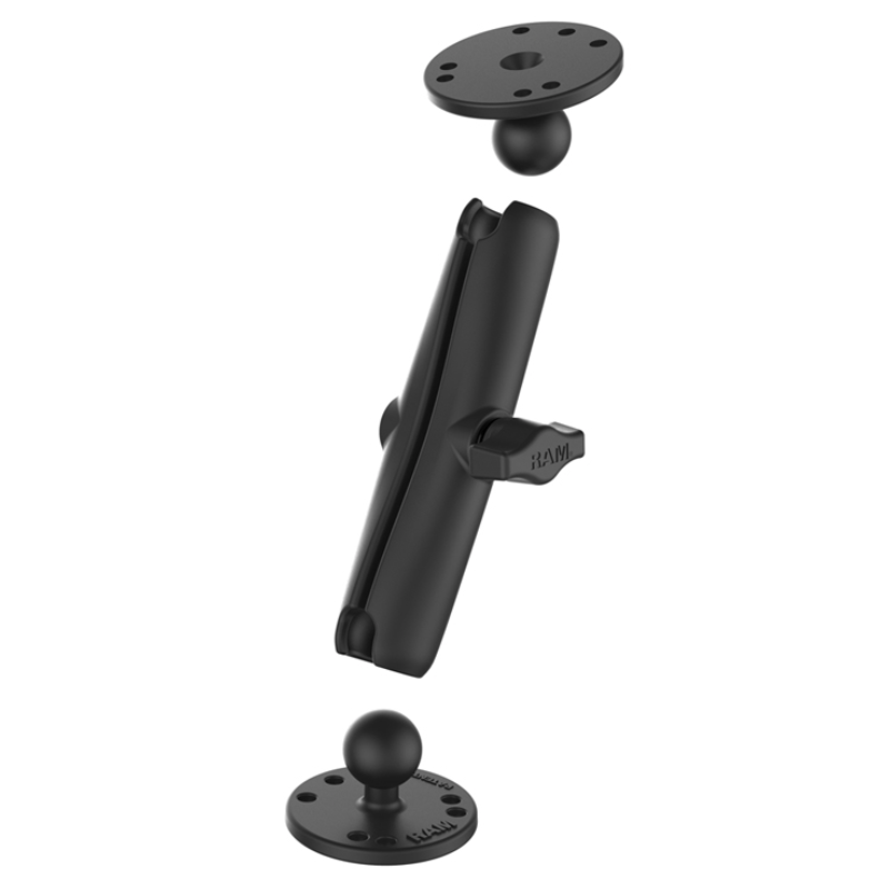 RAM-B-101U-C RAM Mounts B Size Long Arm with two 1" Balls on 2.5" Round ...