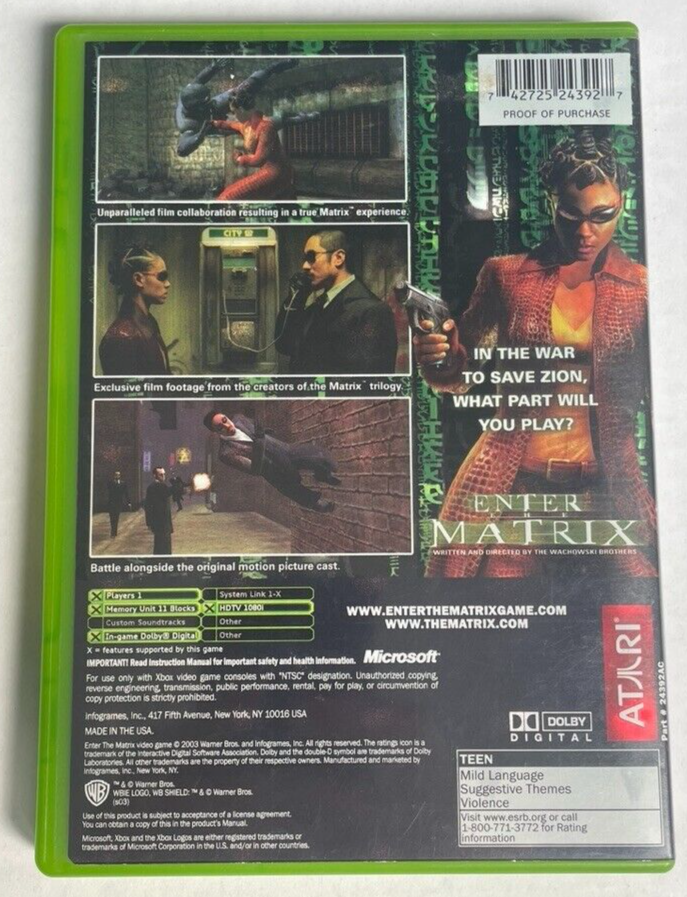 Enter The Matrix Video Game for Microsoft Xbox Complete w/ Manual ...