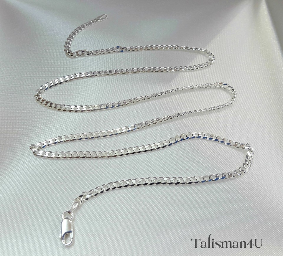 22 Inch 925 Sterling Silver Italian Curb Chain Necklace 3 mm Men's ...