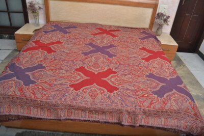 Kashmiri Handwoven Jacquard Design Bedspread 100% Cashmere Paisley ...