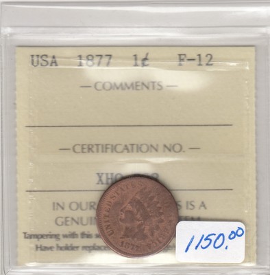 1877 USA One Cent - Indian Head Penny - ICCS F-12 - XHQ 888 | eBay