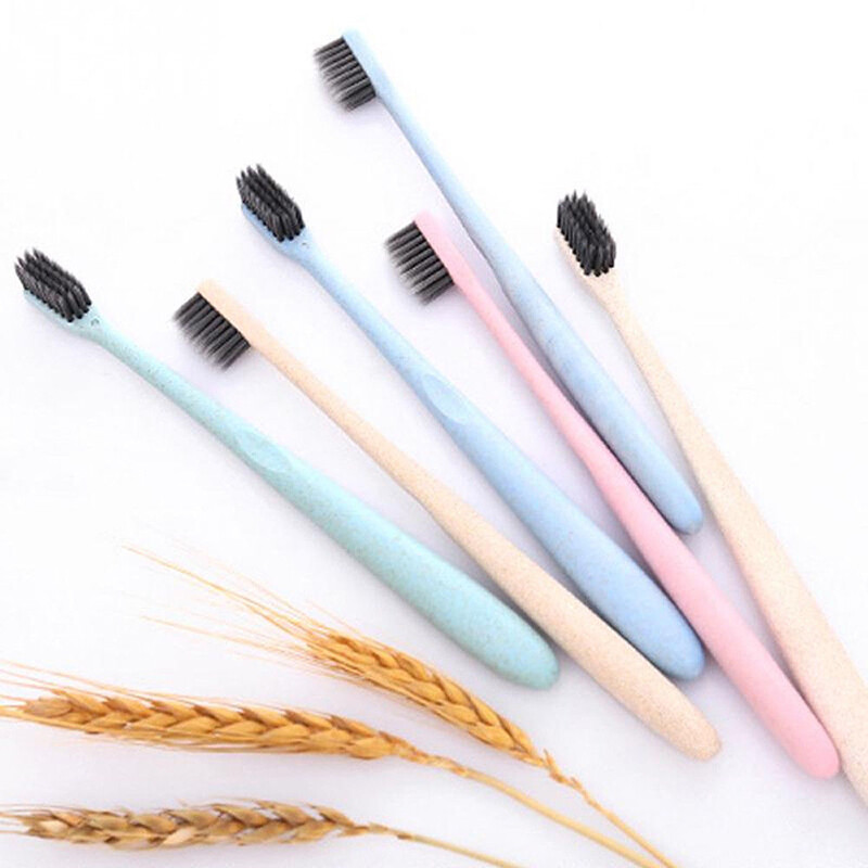 10Pcs Soft Bamboo Charcoal Toothbrush Travel Wheat Straw Soft-bristle ...