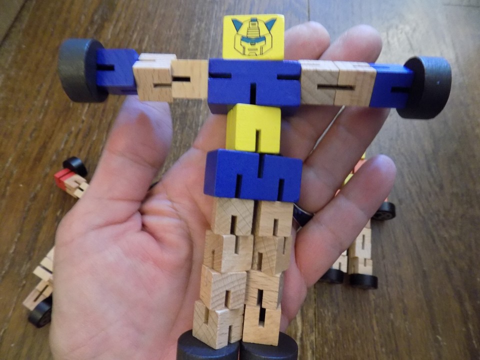 Vtg Lot 3 Wooden Fidget Transformer Robot Car Twist & Lock Lot Wood Toy ...