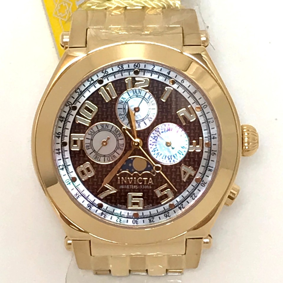 Invicta Chrono Moon Phase Quartz Watch 44mm SS Brown Dial MOP #4823 ...