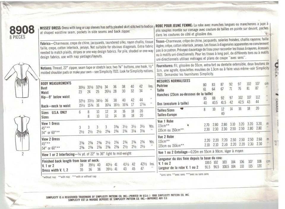 8908 Vintage Simplicity SEWING Pattern Misses Long Cap Sleeve Dress ...