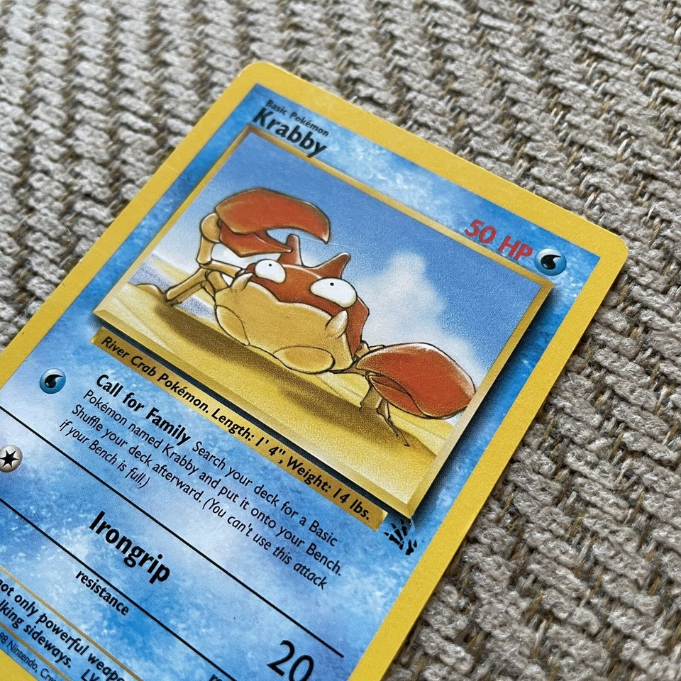 RARE 1999 WOTC Pokemon Fossil Krabby Card "Slash" Logo Symbol Error 51/ ...