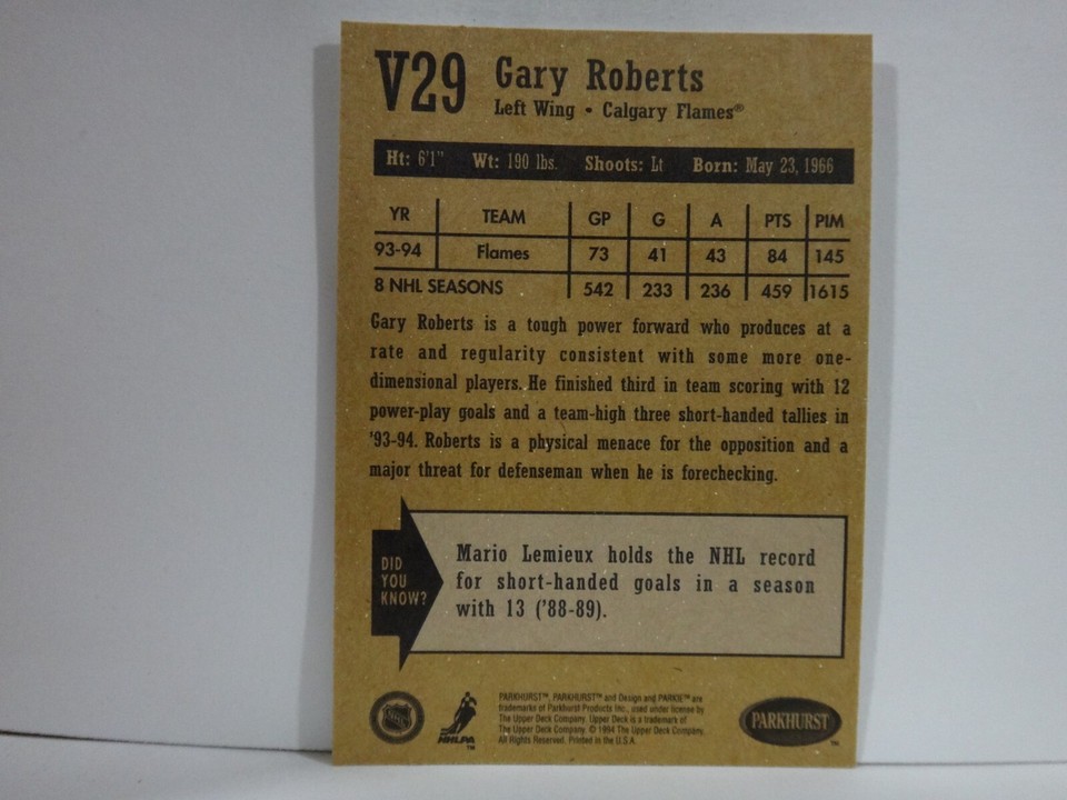 1994-95 (FLAMES) Parkhurst Vintage #V29 Gary Roberts | eBay
