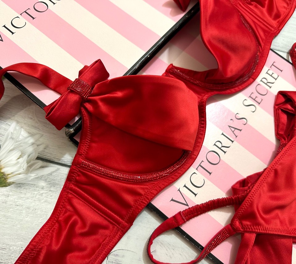 Victoria’s Secret Shine Wicked Twinkle Bows Satin Open-Cup Balconette ...