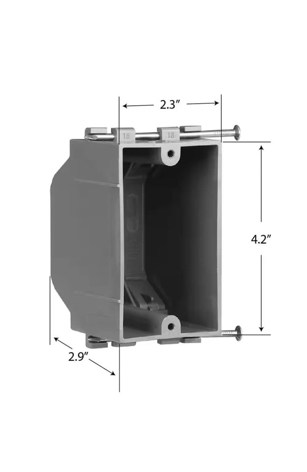 100 Pack 1-Gang New Work Receptacle Nail-On Electrical Boxes Gray ...
