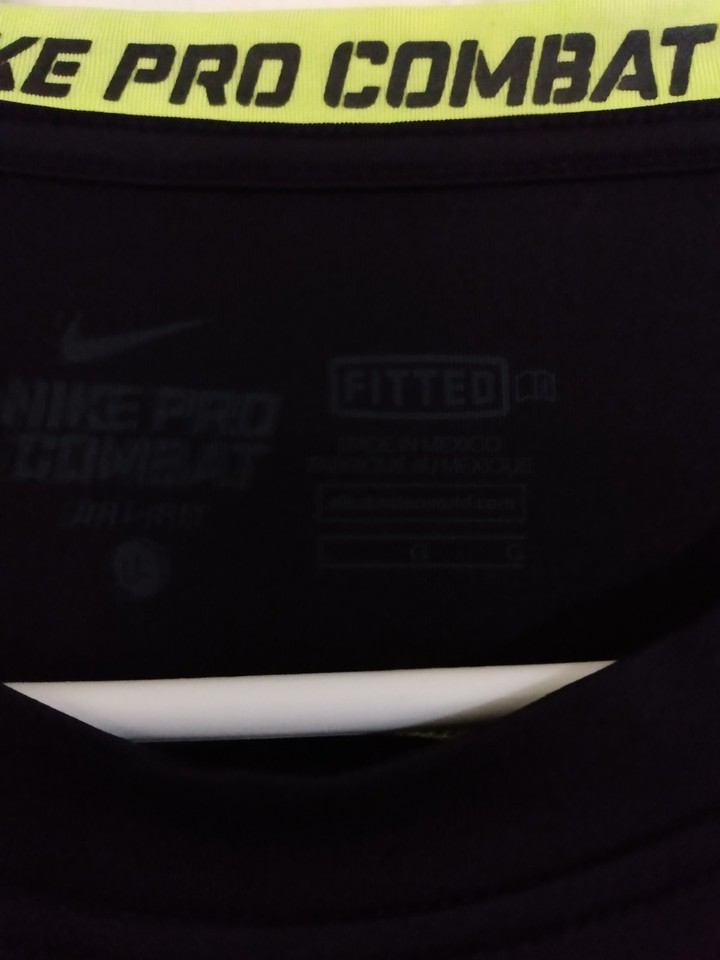 Nike Pro Combat Shirt Mens Large Fitted Neon Black Dri Fit Train ...