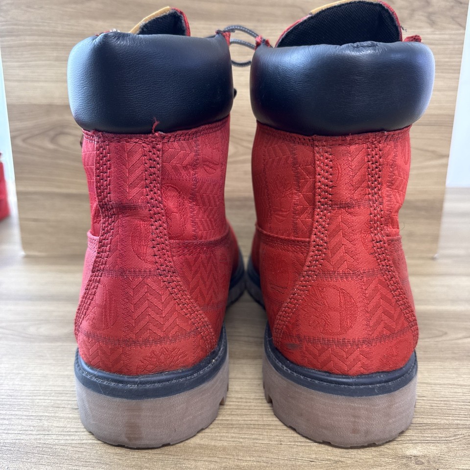 Timberland Red Embossed Patch Fabric Logo Waterproof Hiking Boots Size ...