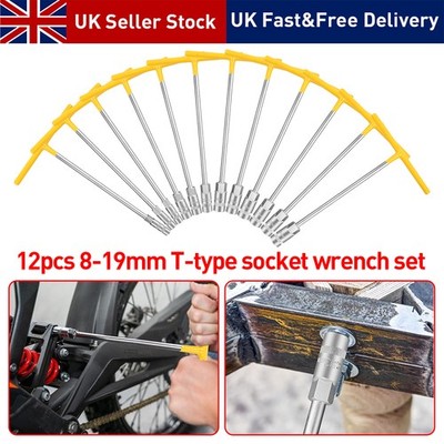 12*TEE HANDLE SOCKET WRENCH T BAR TYPE DEEP LONG REACH 8-19MM SPANNER ...