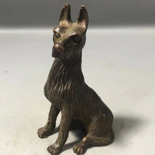 Collection Rare Bronze Handmade Cast Dog Figure Statue Table Decoration ...