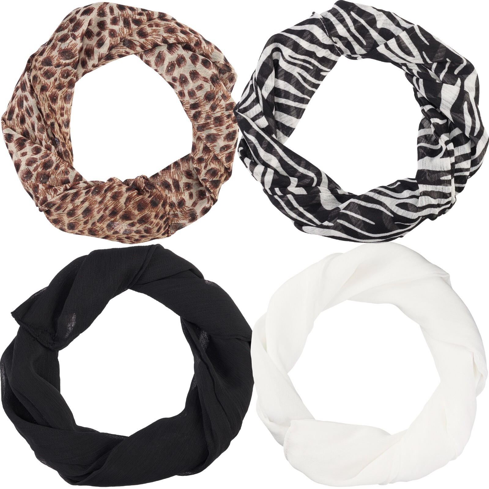 Women Silky Neck Scarves Magnetic Fastening Black White Animal Prints ...