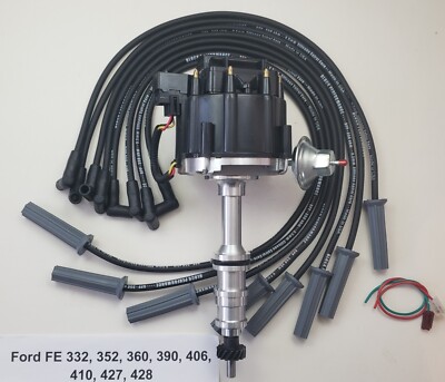 FORD FE 352 390 427 428 HEI DISTRIBUTOR +BLACK 8.5mm SPIRAL SPARK PLUG ...