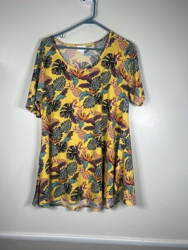 LuLaRoe Simply Comfortable T Shirt Dress Large Yellow Tropical Print ...