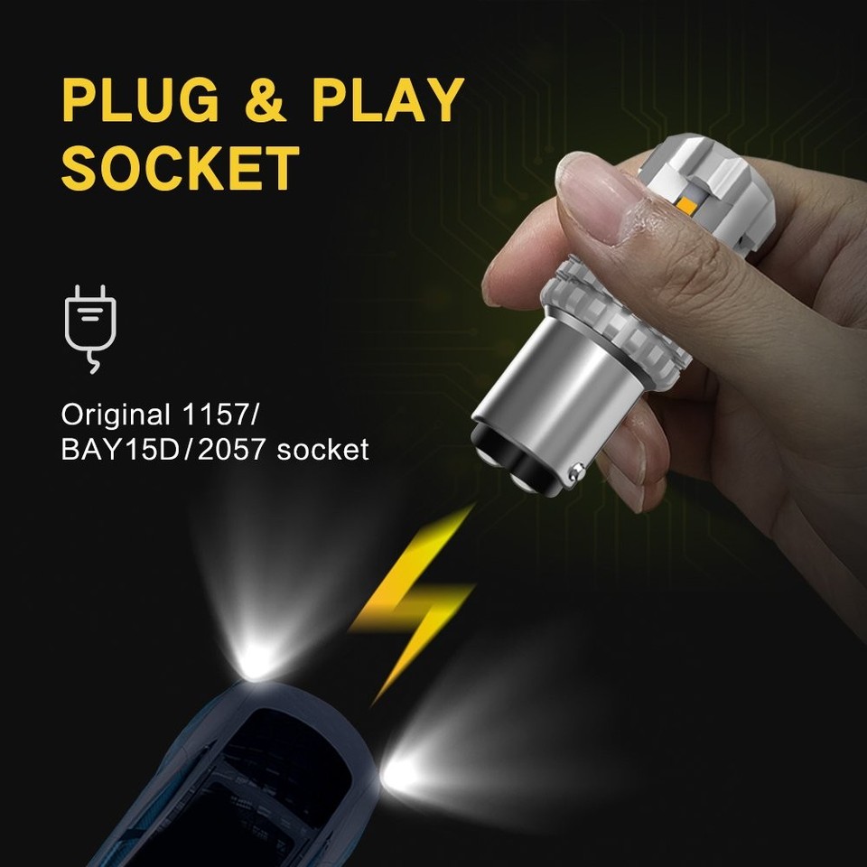 Pair 1157 2357 LED Front Turn Signal Light Bulb Amber Yellow No Hyper ...