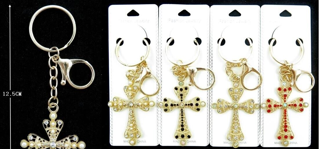 Set 12 X Crucifix bling Keychain/Keyring Holy Cross Fob Religious ...