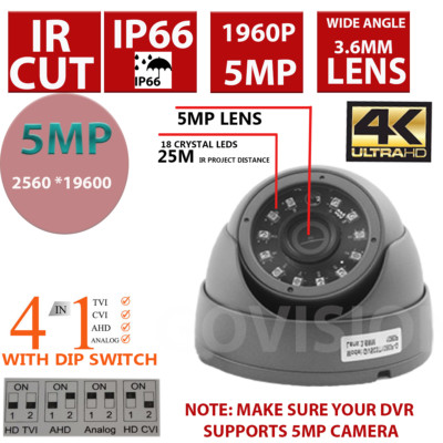 5MP TVI AHD HD CCTV SURVEILLANCE GREY DOME CAMERA SONY CMOS 3.6mm LENS ...