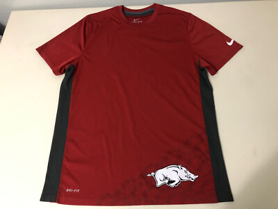 RED NIKE DRI-FIT ARKANSAS RAZORBACKS ATHLETIC SHIRT MENS SIZE L LARGE ...