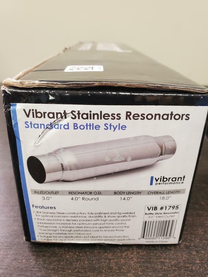 Vibrant Performance 1795 Bottle Style Resonator, 3" inlet/outlet x 18 ...