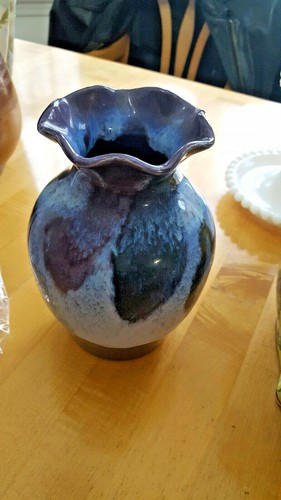 DK CLAY POTTERY SANFORD NC PURPLES & BLUES ART POTTERY VASE DRIP GLAZE ...