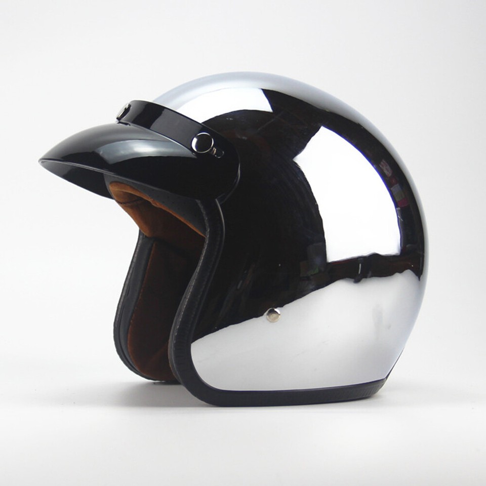 DOT Chrome Silver Motorcycle Helmet Open Face 3/4 with Goggles Scooter ...