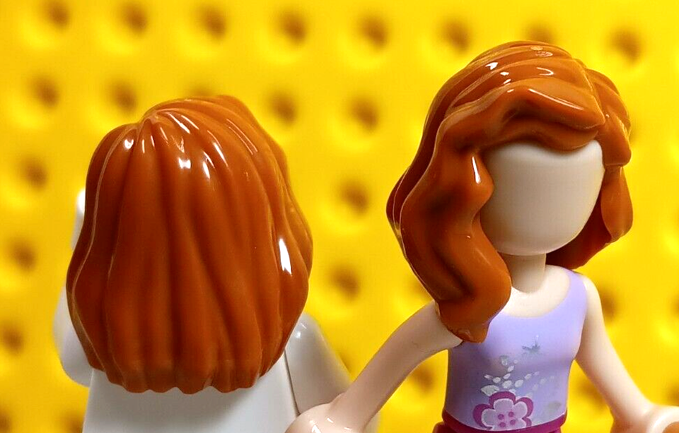 LEGO Fancy Haircut Over Shoulder Girl Wavy Dark Orange Red Hair Mid ...