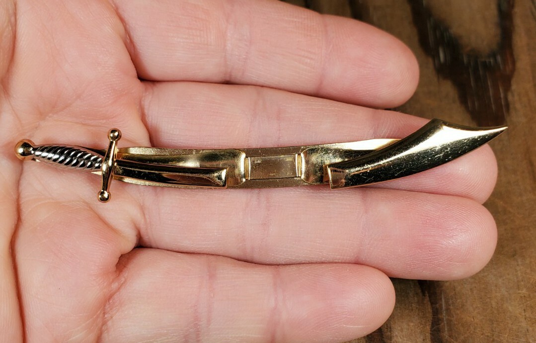 Vintage SWANK Tie Bar Gold Tone Sword Machete - Gem