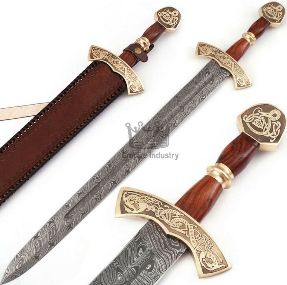 Custom Handmade Damascus Steel Viking 32 Inches Sword Fixed Blade With ...