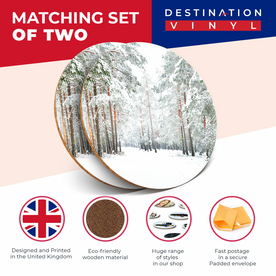 2 x Coasters - Winter Forest Road Snow Driving Festive Home Gift #24445 ...