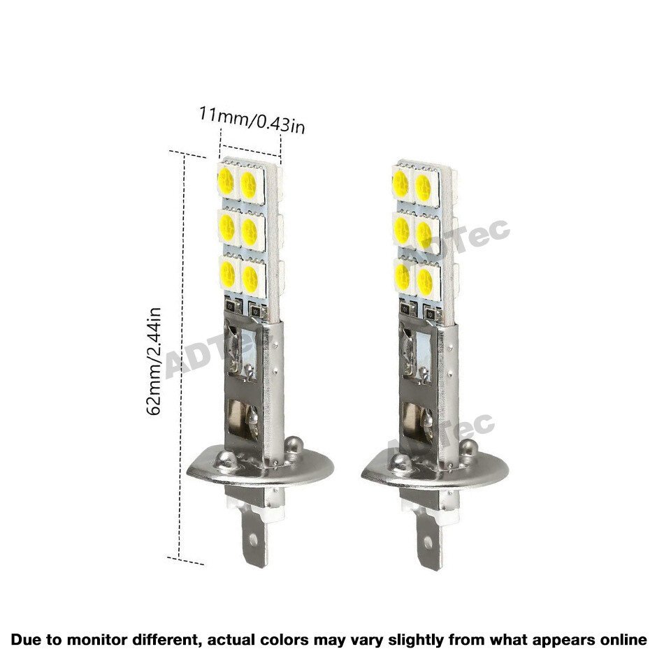 H1 Super White 6000K 55W 12 SMD-5050 LED Headlight Bulbs Kit Driving ...