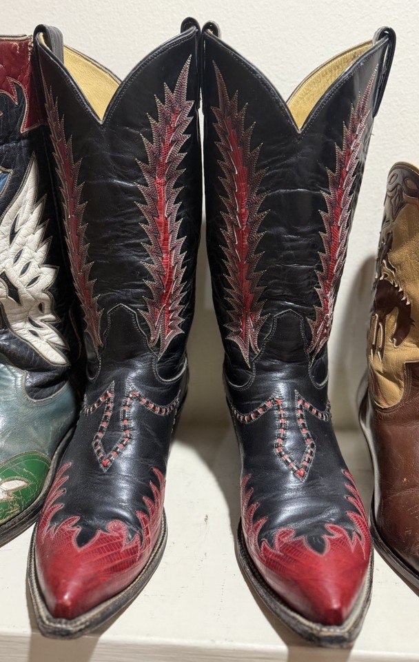 1970s Tony Lama “Firewalker” Flame Inlay Cowboy Western Boots — Men’s ...
