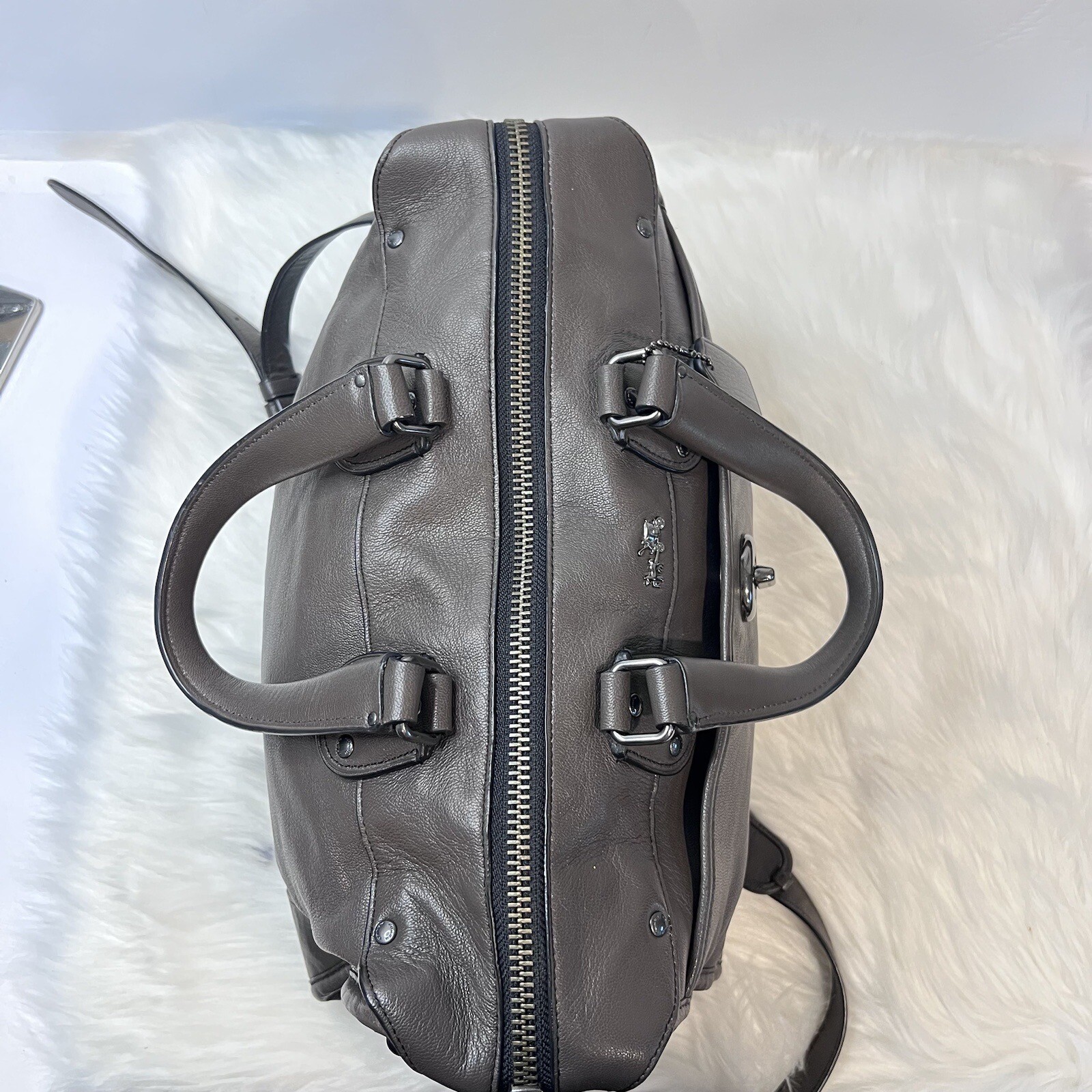 Coach Women’s Gray Leather Rhyder Satchel Handbag - Gem