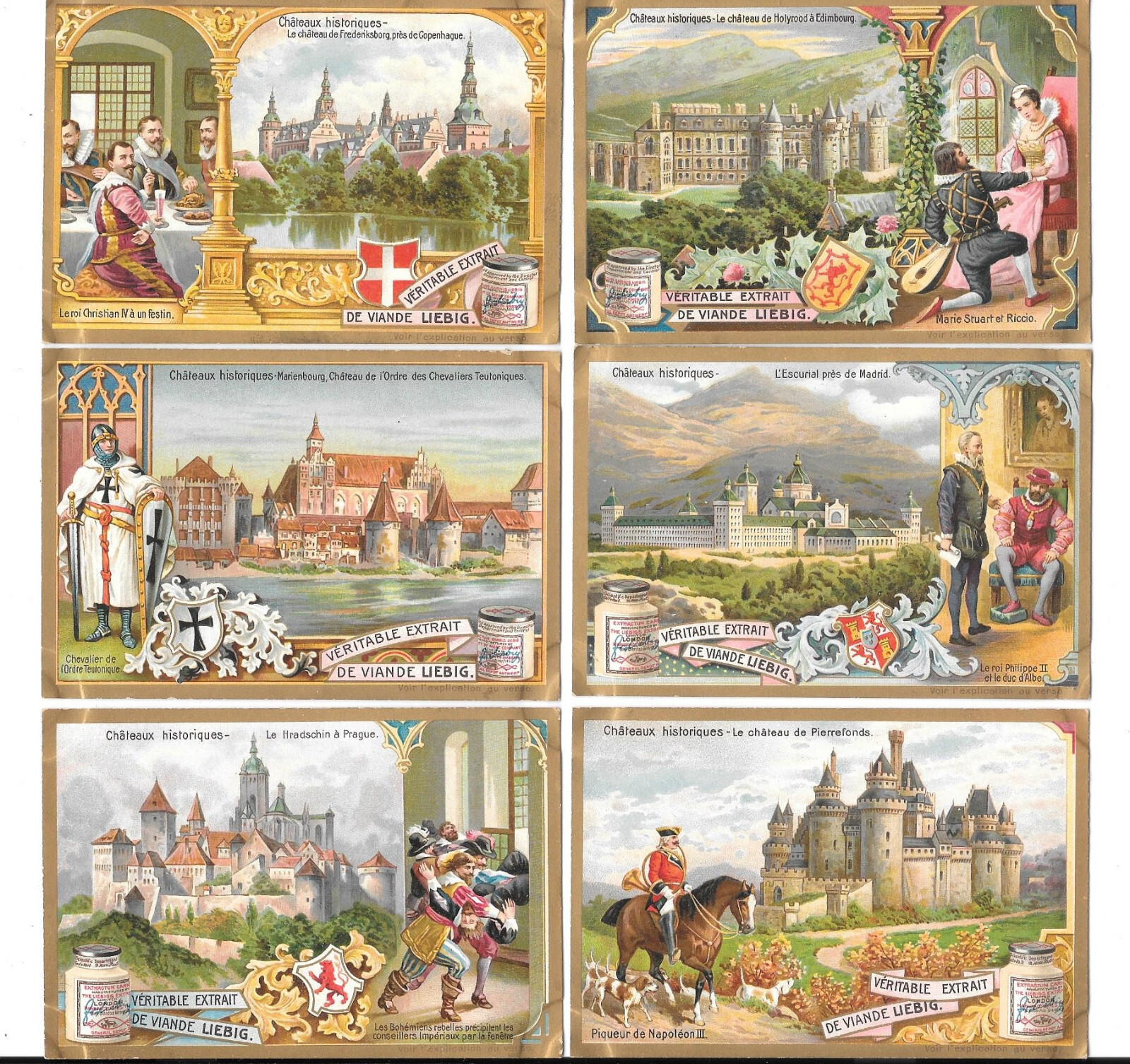 LIEBIG TRADE CARDS, HISTORIC CASTLES 1905 Set of 6 Cards (S808 French ...