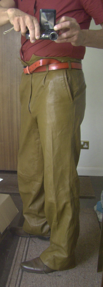W32 L32 34 Tan Leather Trousers not jeans pleats jetted pockets brown ...
